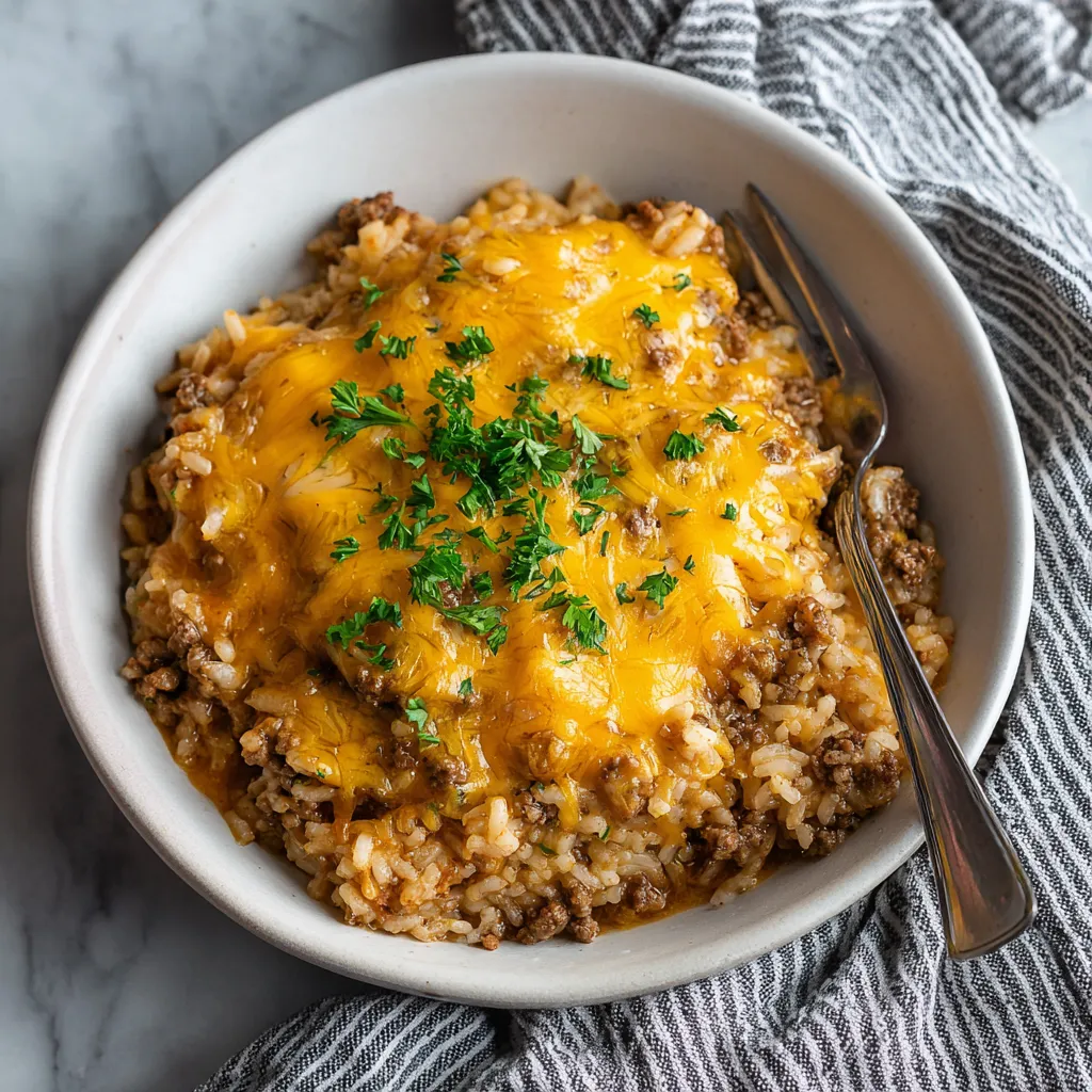 Cheesy Hamburger Rice Casserole | Easy Recipe